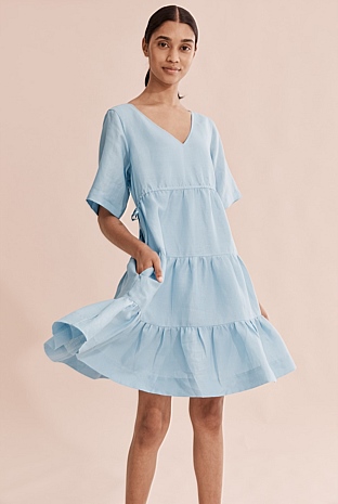 Powder Blue Side Tie Mini Dress - Dresses | Country Road