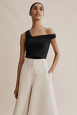 Black One Shoulder Rib Top - T-Shirts & Tops | Country Road