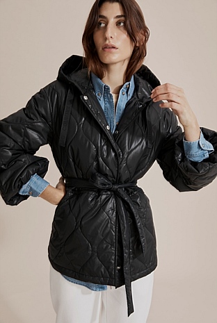 Black Recycled Polyester Puff Sleeve Spray Jacket - Jackets & Coats ...