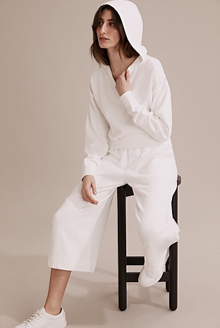 Antique White Australian Cotton Wide Rib Hooded Sweat - Natural Fibres ...