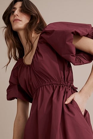 Wine Ruched Front Mini Dress - Natural Fibres | Country Road