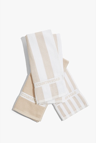 Sand CR Stripe Australian Cotton Tea Towel Pack of 3 - Australian Grown ...