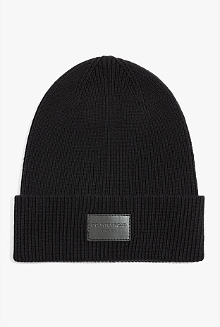 Black Branded Rib Beanie - Hats, Scarves & Gloves | Country Road