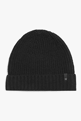 Black Cotton Blend Rib Beanie - Hats & Scarves | Country Road