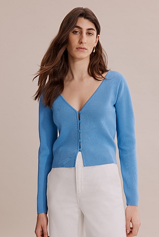 Cornflower Blue Button-Through Cardigan - Knitwear | Country Road