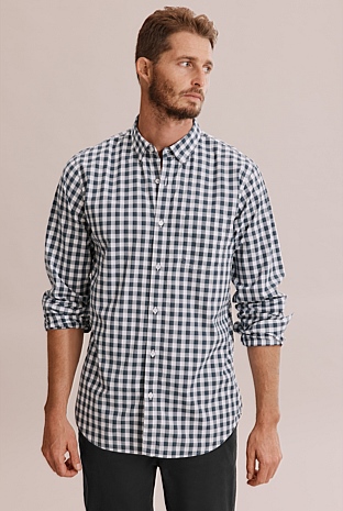 Navy Regular Fit Gingham Shirt - Event | Country Road
