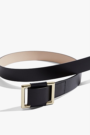 Black Square Detail Leather Belt - Belts | Country Road