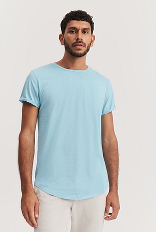 Sea Blue Australian Cotton Longline Garment Dyed T-Shirt - Natural ...