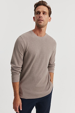 Pumice Stone Marle Australian Cotton Waffle Crew - T-Shirts | Country Road