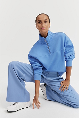 Cerulean Blue Australian Cotton Zip Collar Sweat - Sweats | Country Road