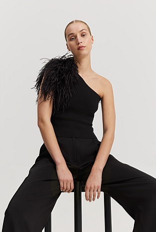Black Feather Trim Knit Top - Knitwear | Country Road