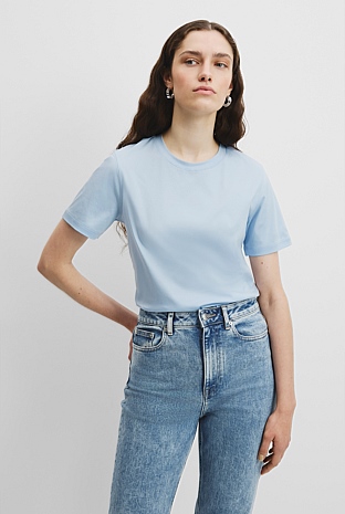 Smoke Blue Mercerised Slim T-Shirt - Natural Fibres | Country Road