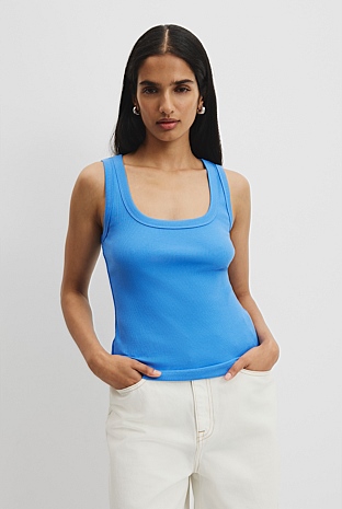 Arctic Blue Scoop Rib Tank - T-Shirts & Tops | Country Road