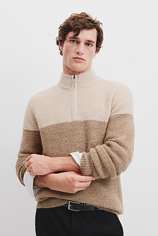 Camel Multi Compact Wool Knit Jacket - Knitwear | Country Road