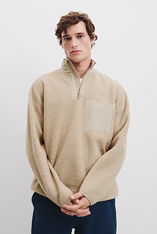 Light Camel Polyester Half Zip Sweat - Sweats | Country Road