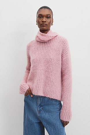 Crepe Pink Funnel Neck Lofty Knit - Knitwear | Country Road