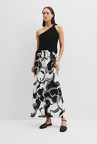 Black Swirl Geo Organically Grown Linen Printed Column Skirt - Holiday ...