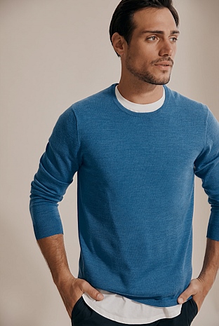 Blue Melange Traceable Merino Crew Neck Knit - Knitwear | Country Road