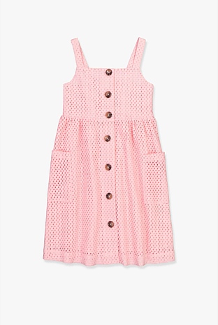 Pale Pink Broderie Button Dress - Dresses | Country Road