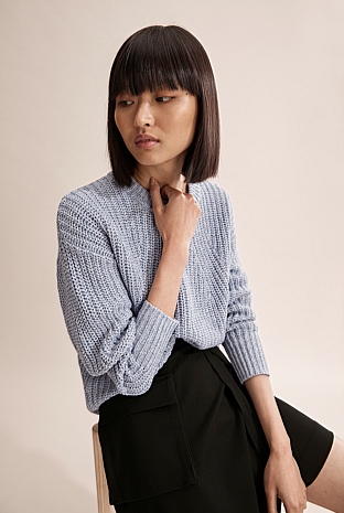 Ice Blue Stitch Interest Knit - Knitwear | Country Road