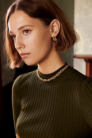 Deep Khaki Rib Knitted Top - Knitwear | Country Road