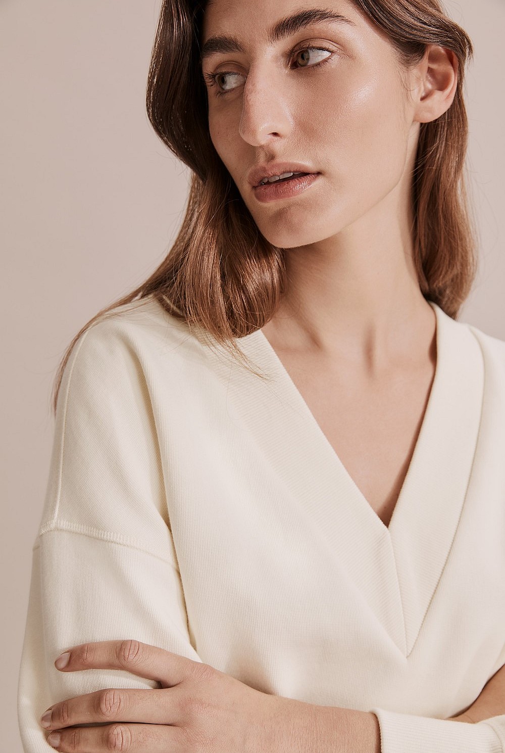 Butter Cloud Cotton Modern V-Front Sweat - Natural Fibres | Country Road