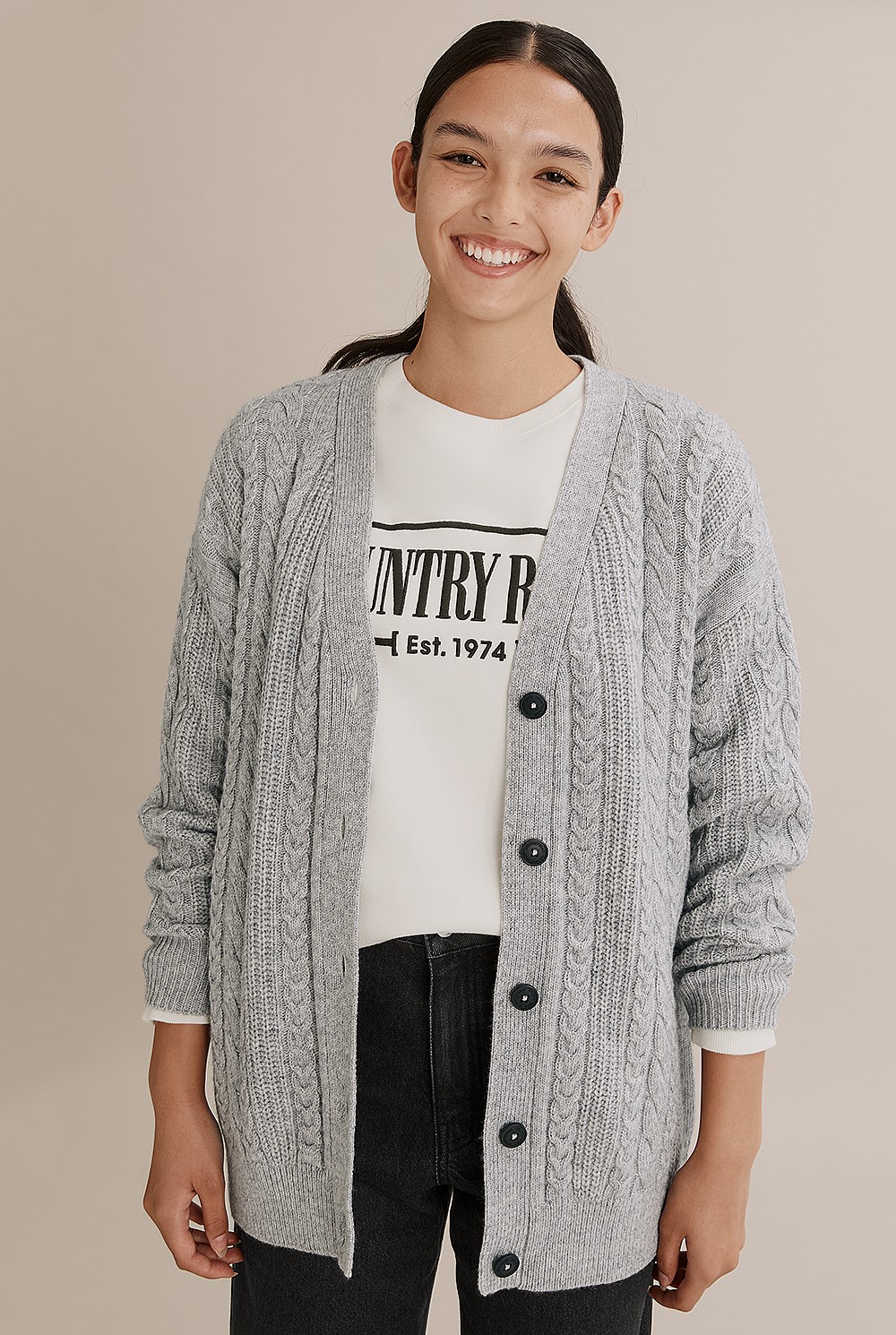 Teen Longline Cable Cardigan - Knitwear | Country Road