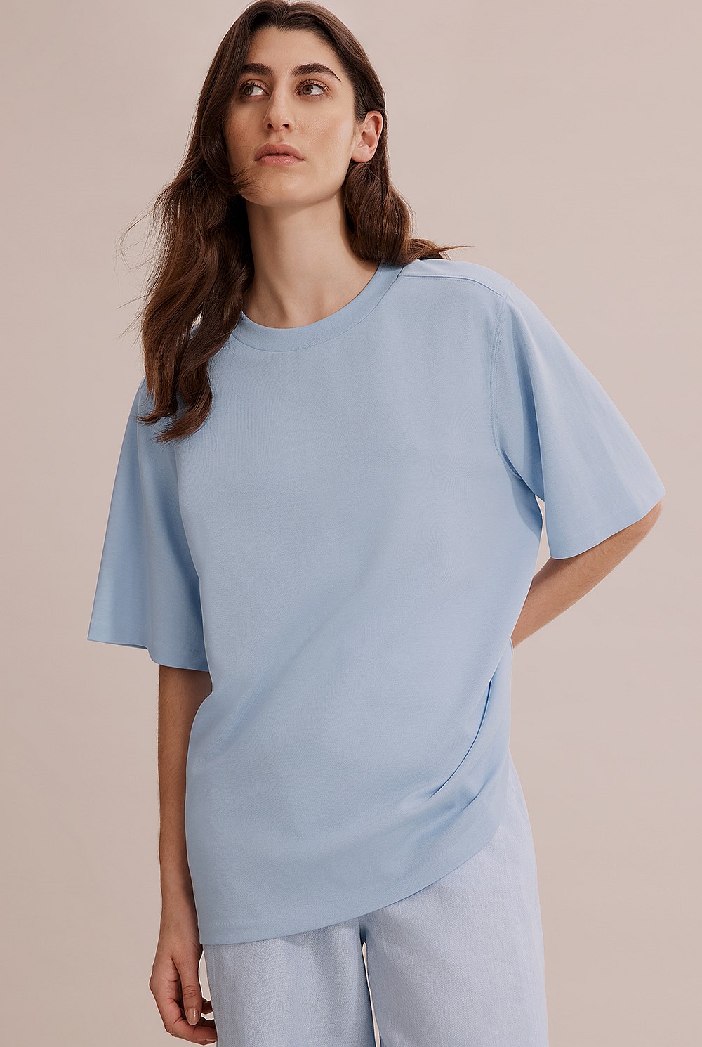 Pale Blue Relaxed Longline T-Shirt - T-Shirts & Tops | Country Road