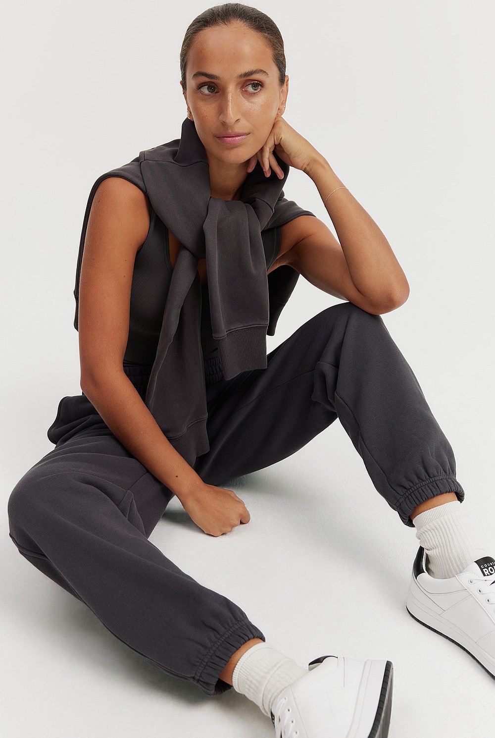 Charcoal Cotton Logo Sweat Pant - Pants | Country Road