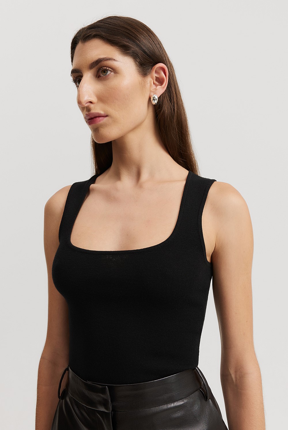 Black Merino Wool Silk Tank - Natural Fibres | Country Road