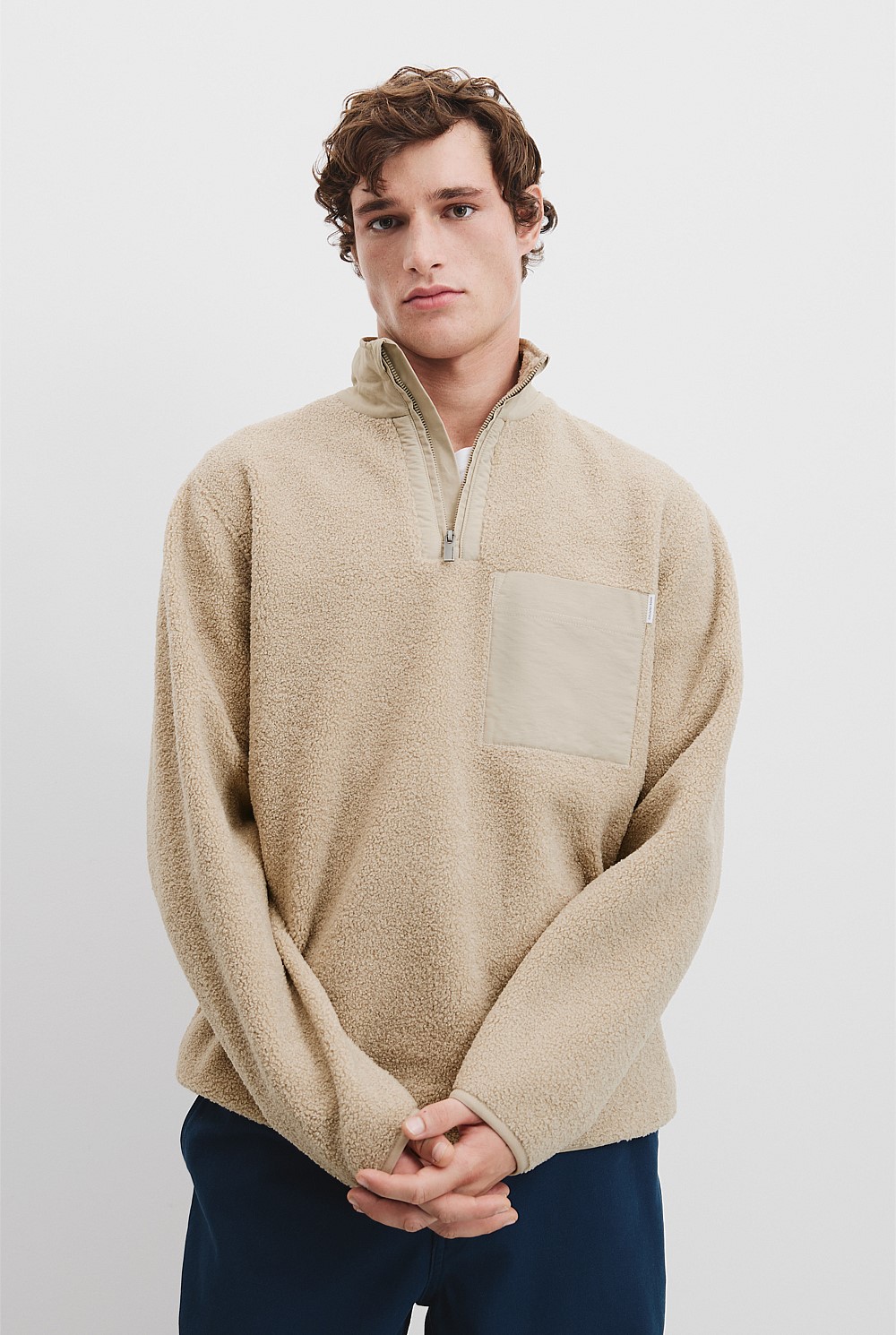 Light Camel Polyester Half Zip Sweat - Sweats | Country Road