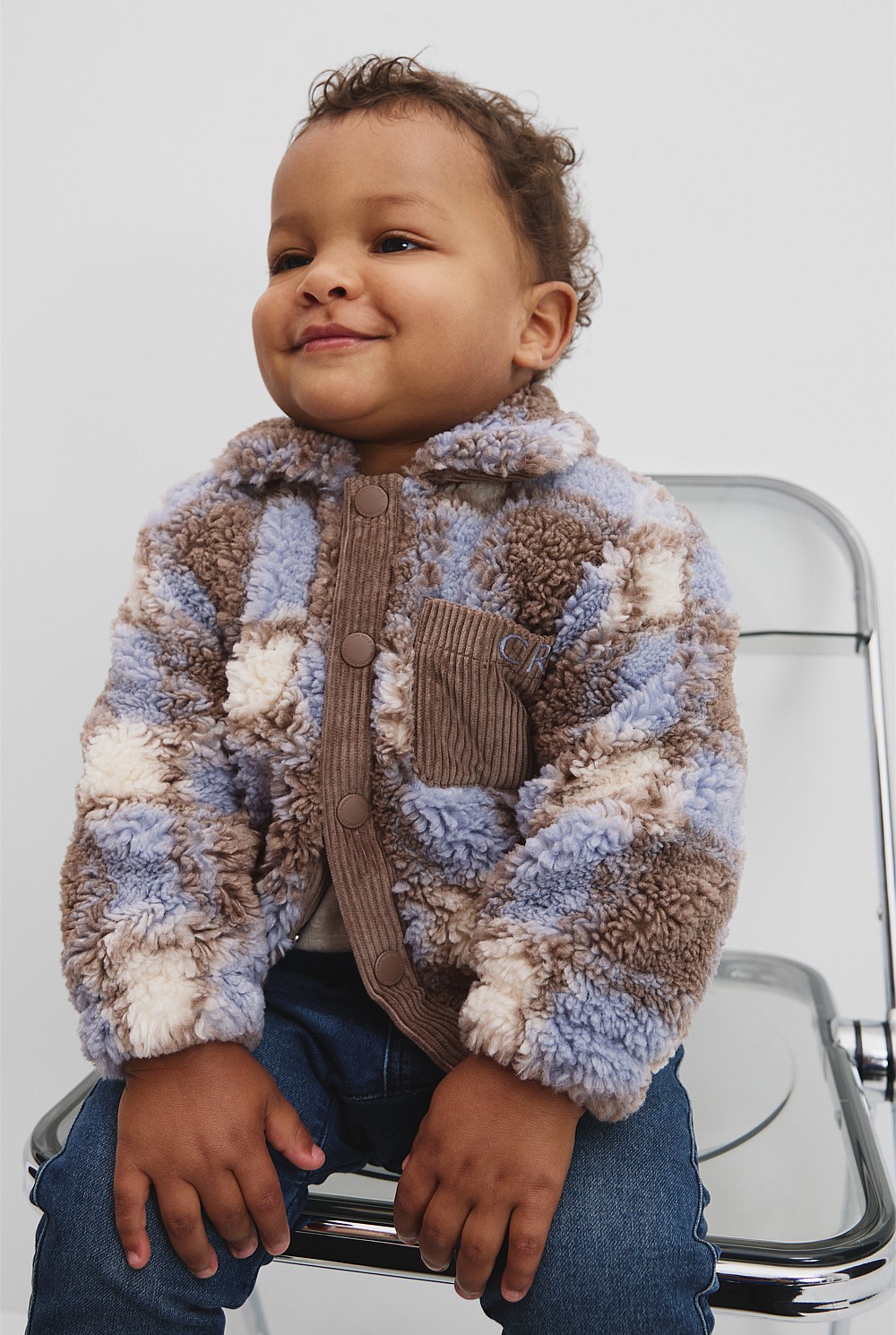 Slate Blue Check Sherpa Jacket - Baby Boys 0-2 | Country Road