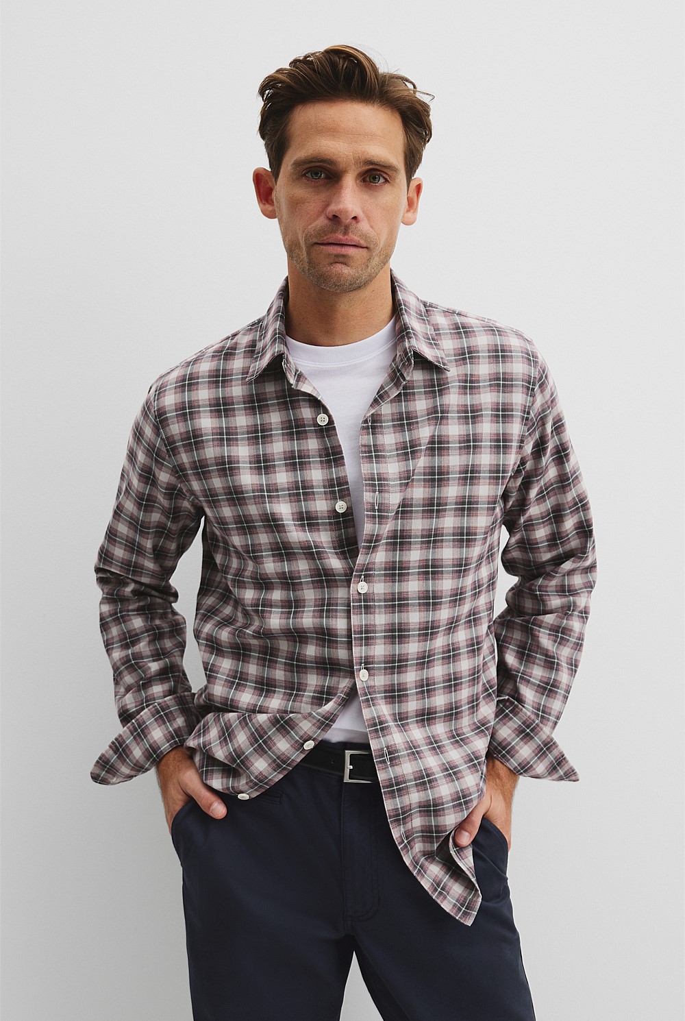 Oxblood Regular Fit Australian Good Earth Cotton Flannel Shirt - Casual ...