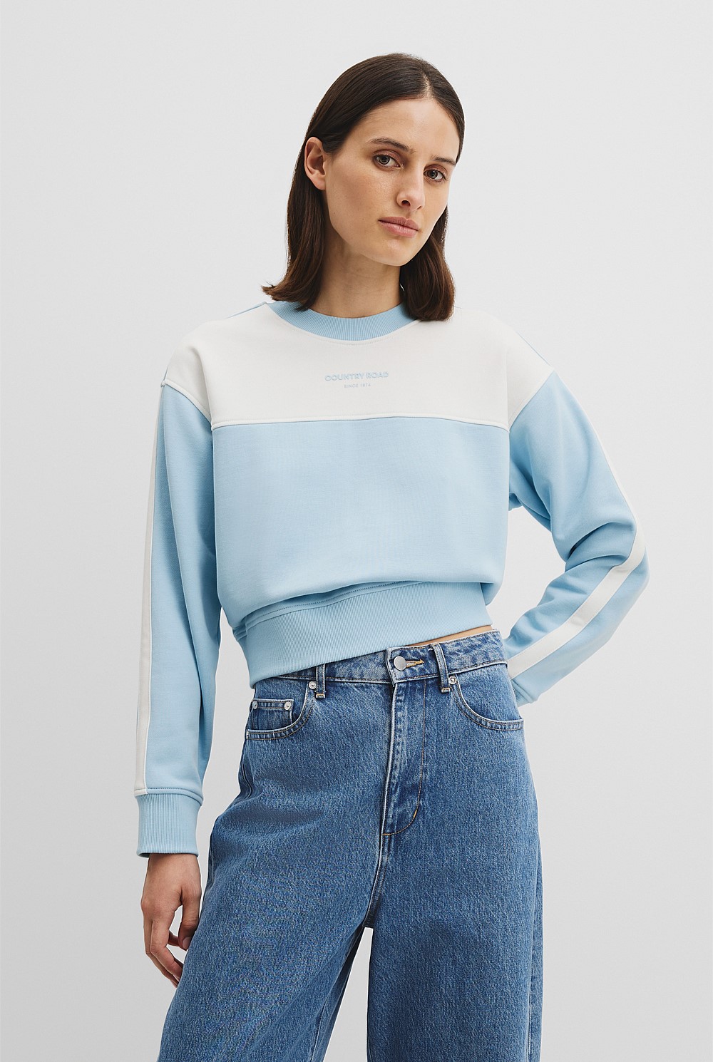 Blue Haze Colour Block Sweat - Sweats | Country Road