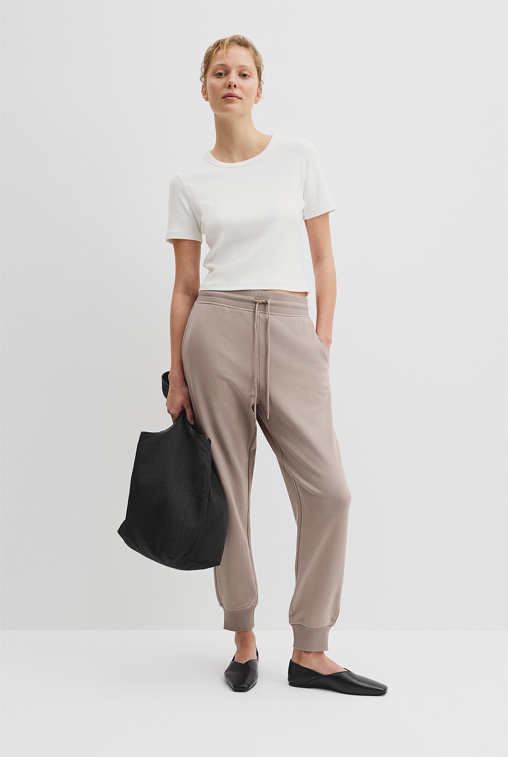 Taupe Australian Cotton Rib Cuff Track Pant - Pants | Country Road