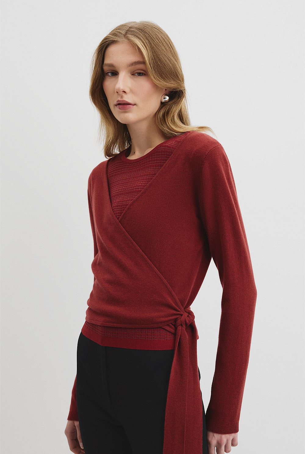 Brick Long Sleeve Wrap Knit - Knitwear | Country Road