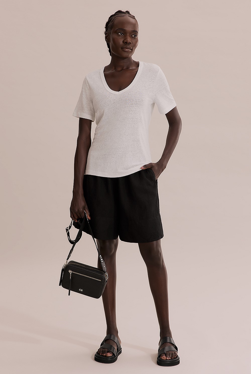 White Linen Jersey V-Neck T-Shirt - T-Shirts & Tops | Country Road