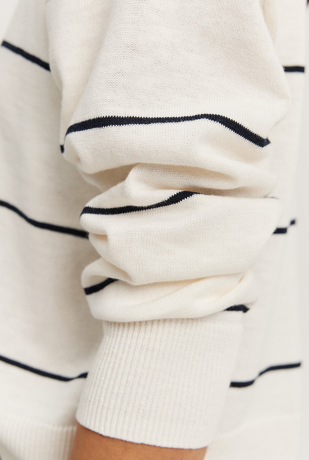 Navy Stripe Organically Grown Cotton Linen Stripe Crew Knit - Knitwear ...