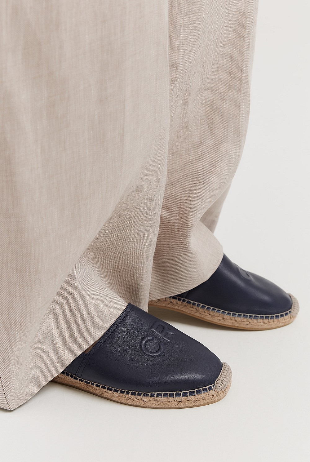 Navy CR Logo Leather Espadrille - Flats | Country Road
