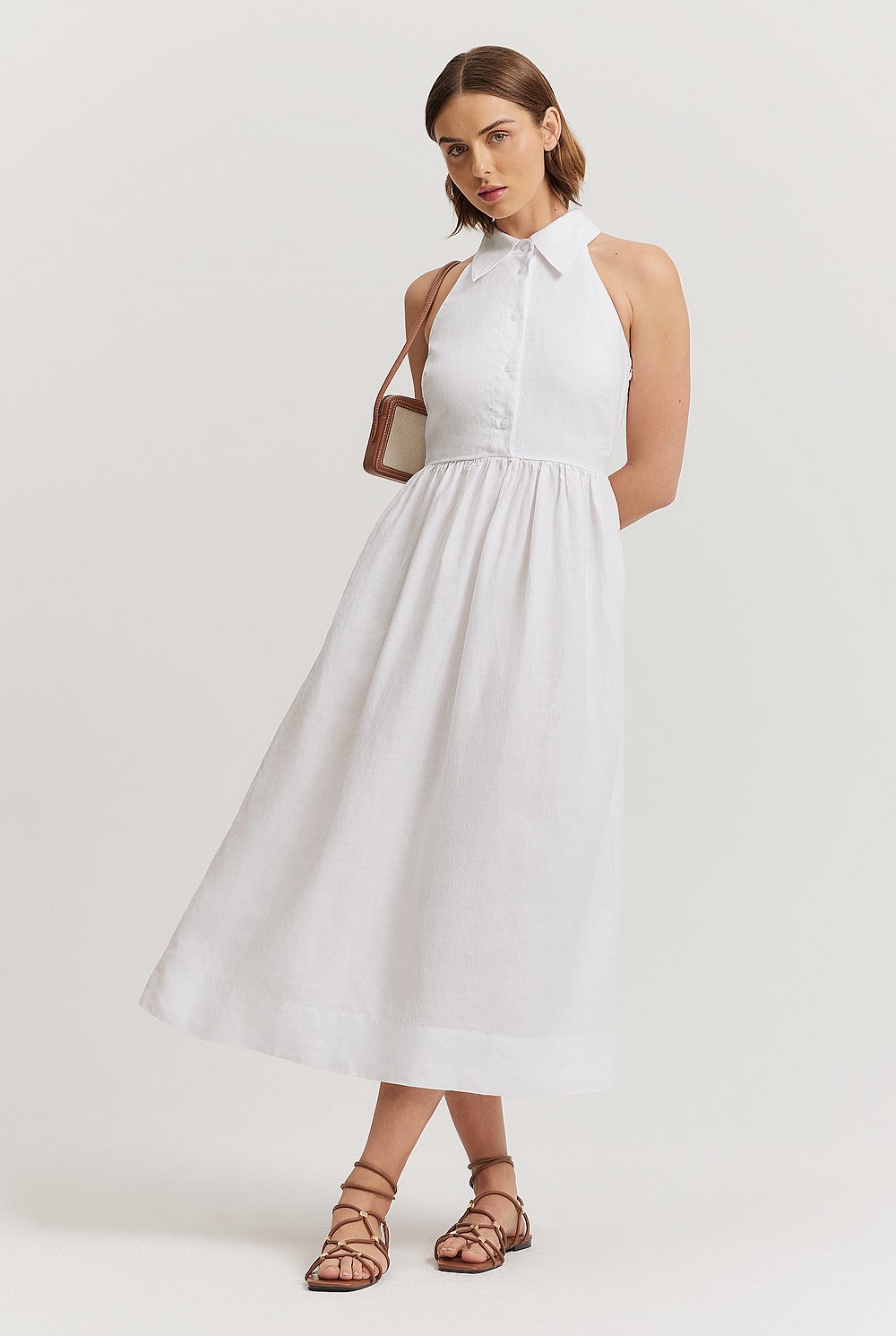 White Organically Grown Linen Collared Maxi Dress - Dresses | Country Road