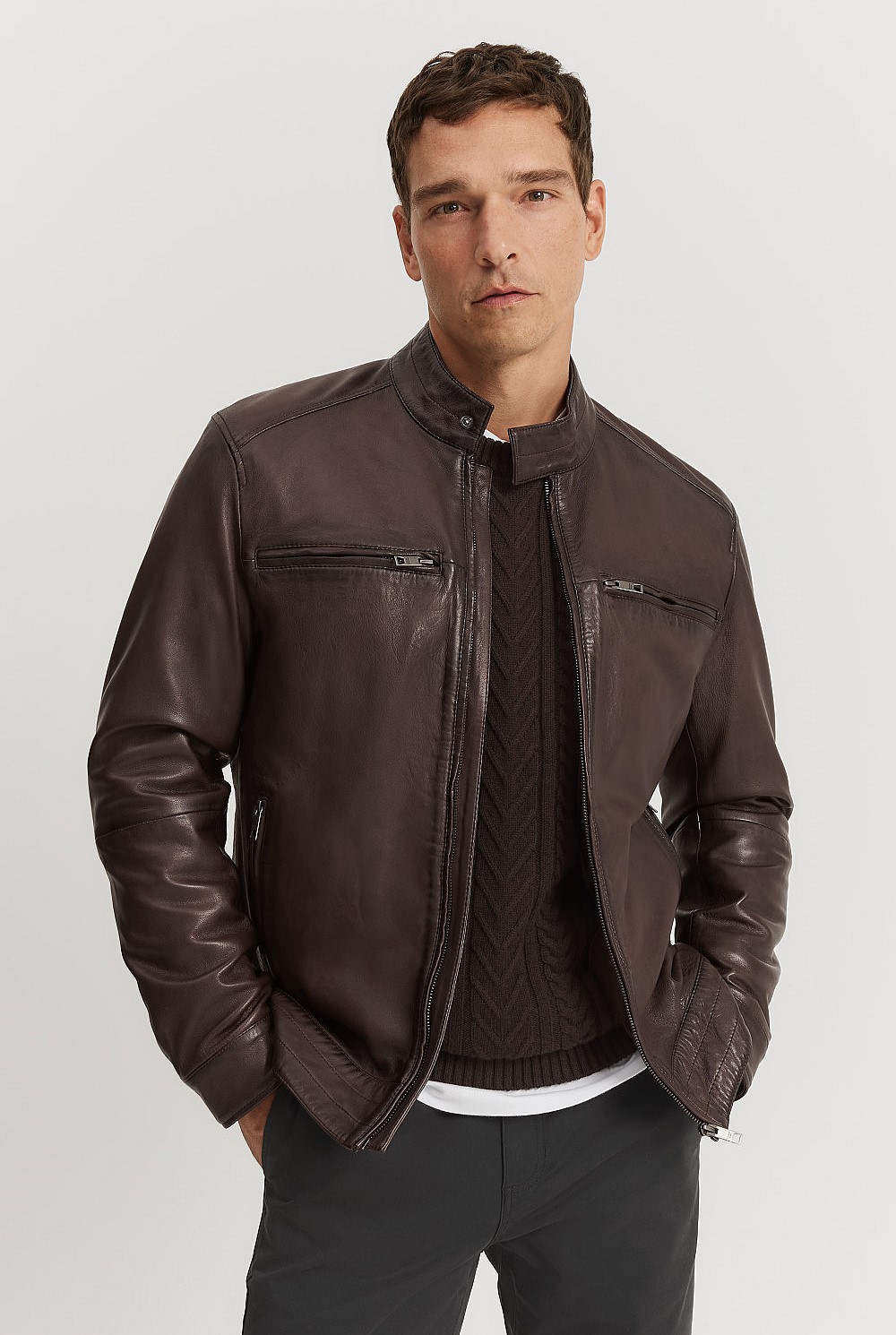 Dark Brown Leather Jacket - Event | Country Road