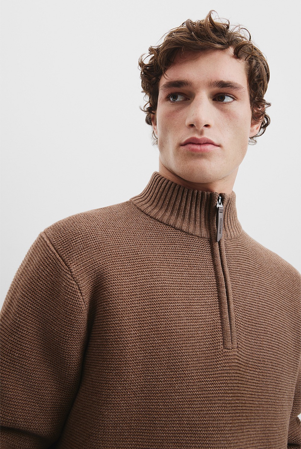 Truffle Australian Cotton Half Zip Knit - Australian Grown | Country Road