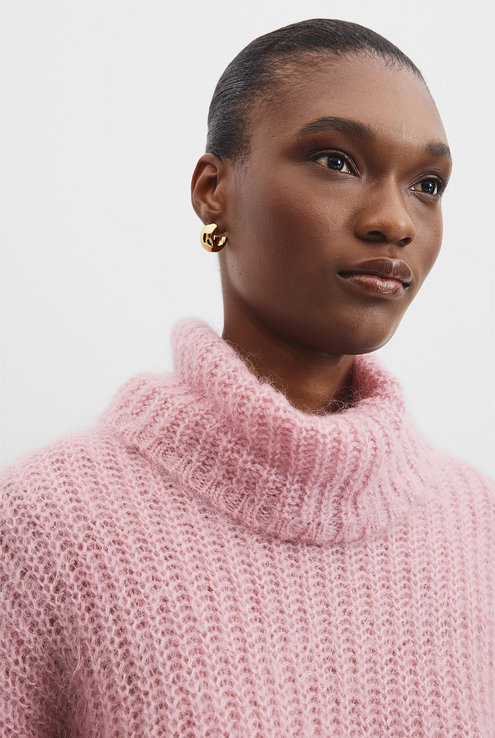 Crepe Pink Funnel Neck Lofty Knit - Knitwear | Country Road