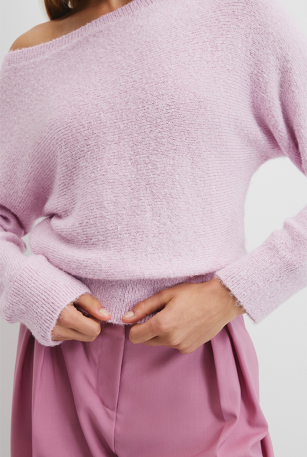 Crepe Pink Feather Yarn Knit - Knitwear | Country Road