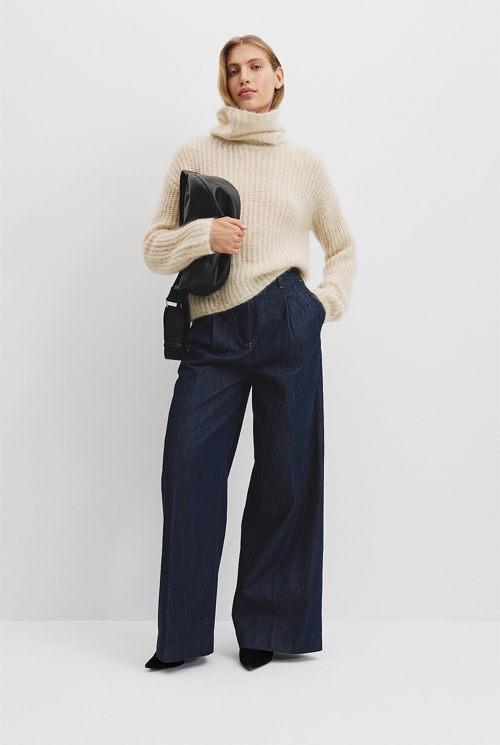 Bone Funnel Neck Lofty Knit - Knitwear | Country Road