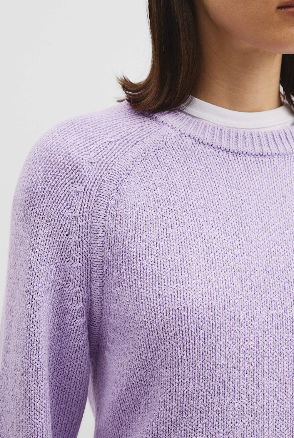 Lilac Wool Cotton Crew Neck Knit - Knitwear | Country Road