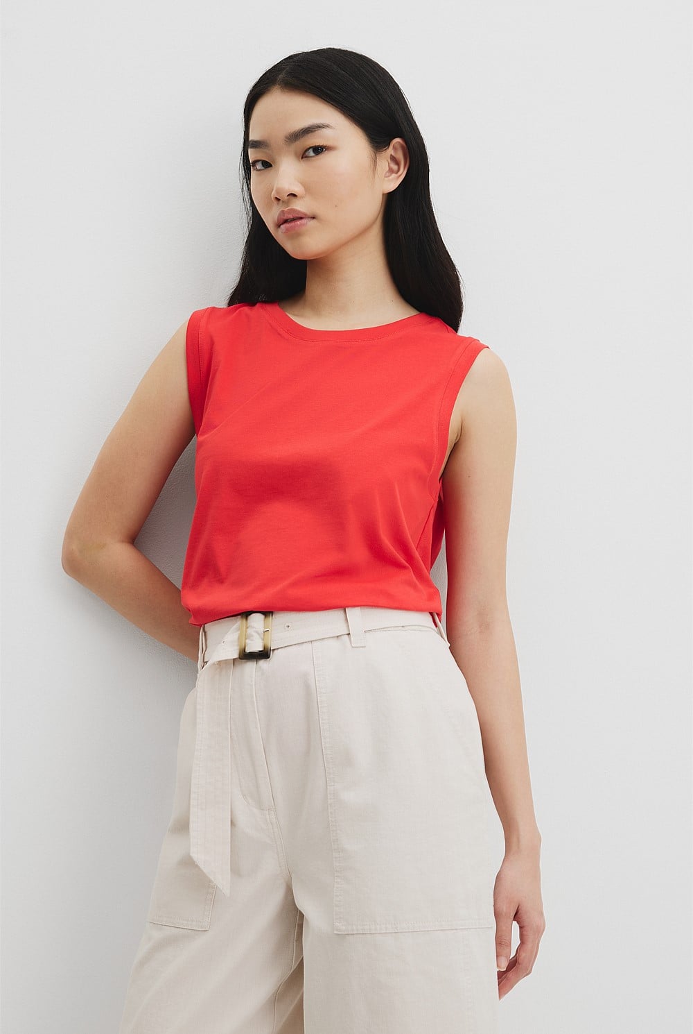 Vivid Red Australian Cotton Relaxed Crew Tank - T-Shirts & Tops ...