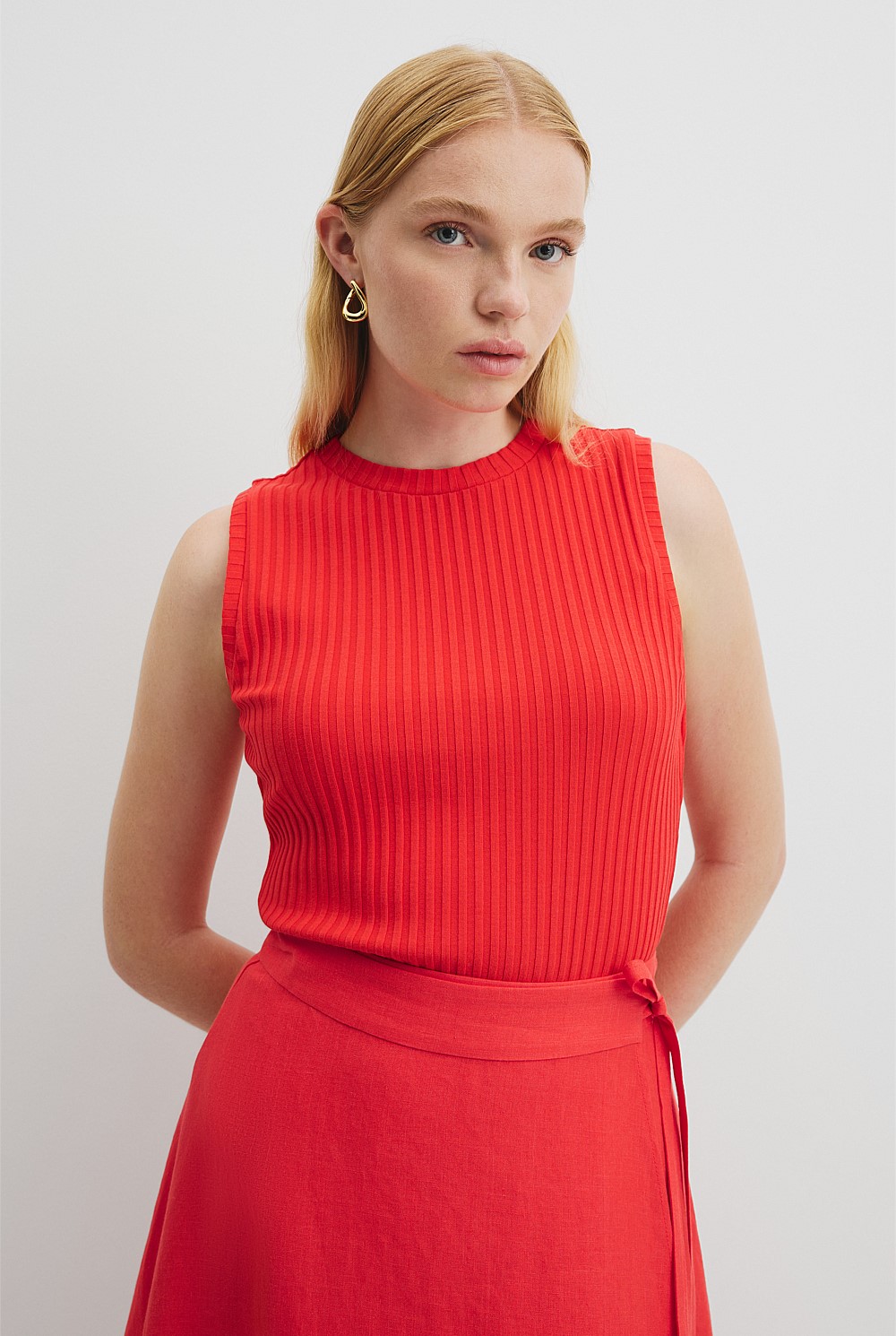 Vivid Red High Neck Rib Tank - T-Shirts & Tops | Country Road
