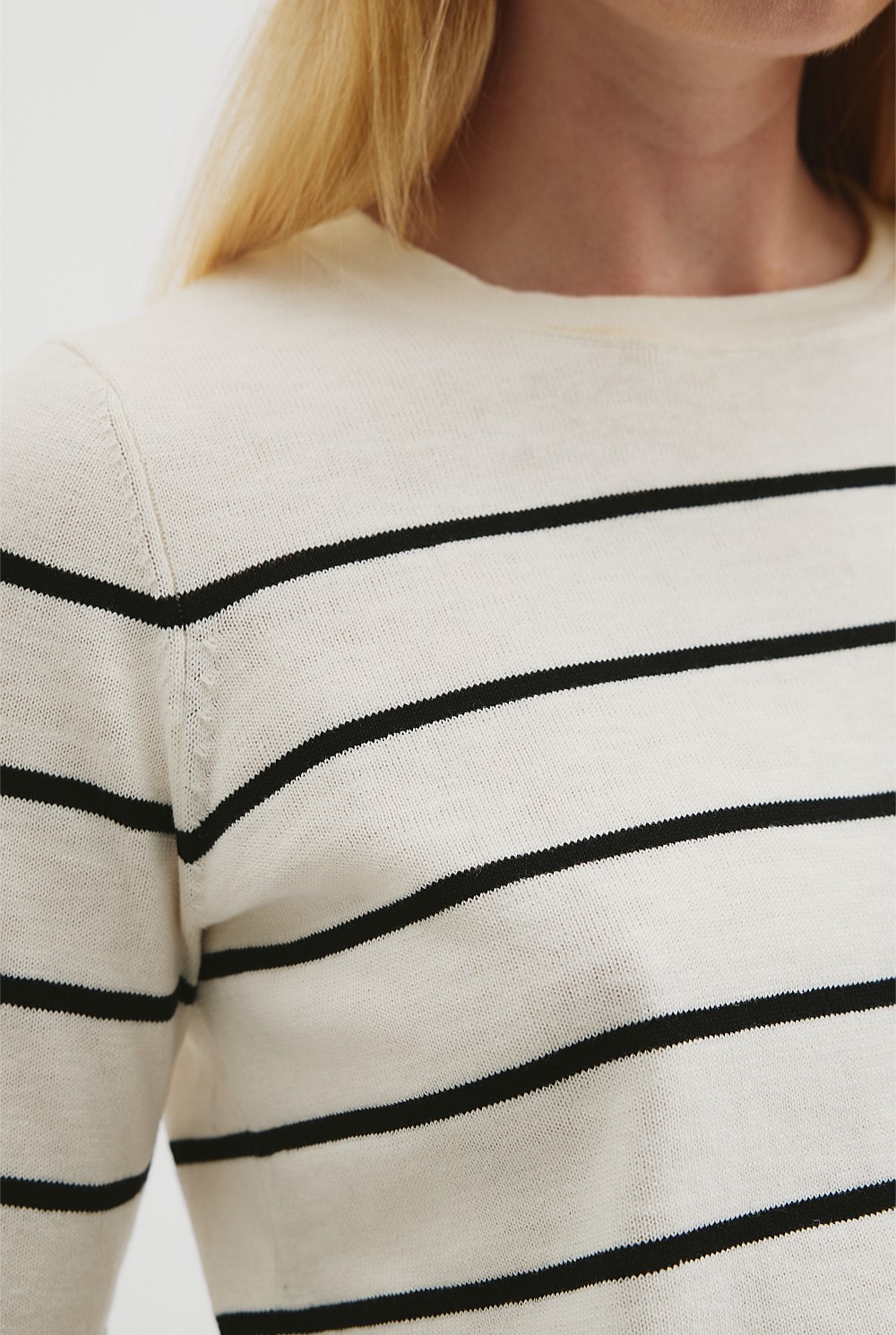 Black Stripe Organically Grown Cotton Linen Short Sleeve Knit T-Shirt ...