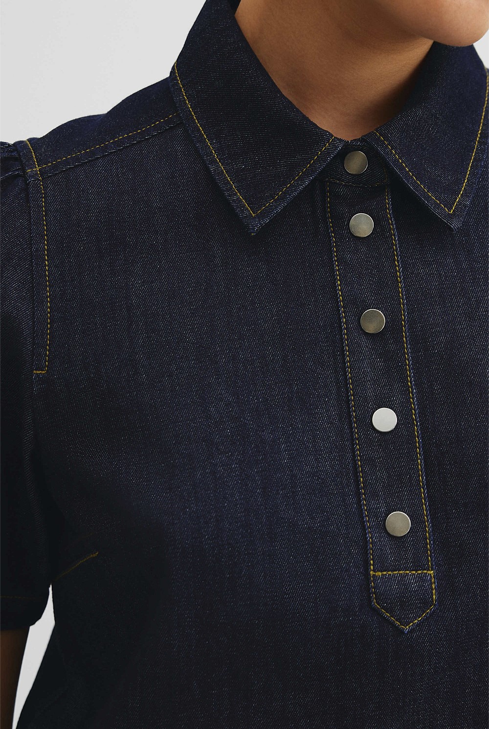 Dark Indigo Half Placket Denim Top - Work | Country Road